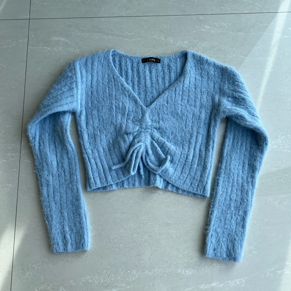Zaful | Sweaters | Fuzzy Baby Blue Crop Top Sweater | Poshmark